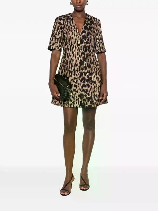 DE SANTIS Leopard-print V-neck Mini Dress