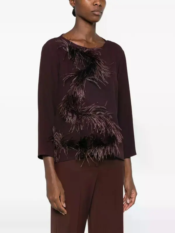 Antonelli Firenze Feather-trim Long-sleeve Top