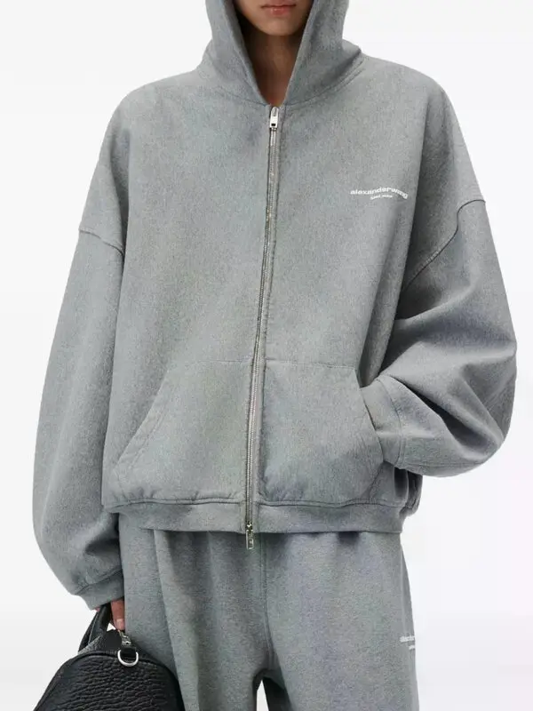 Alexander Wang Logo-print Oversized Zip-up Hoodie - Grey