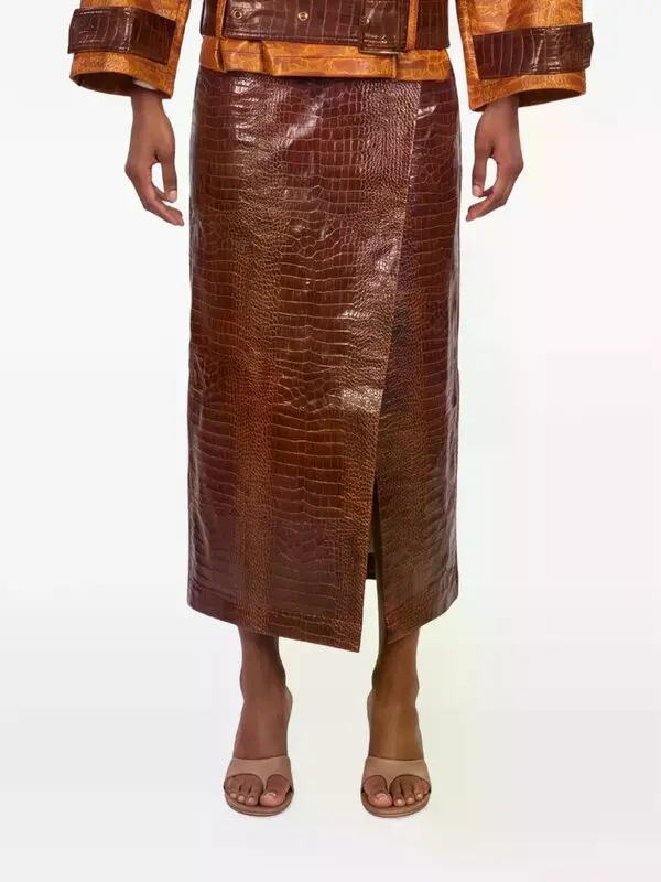 ROWEN ROSE Croc-effect Midi Wrap Skirt