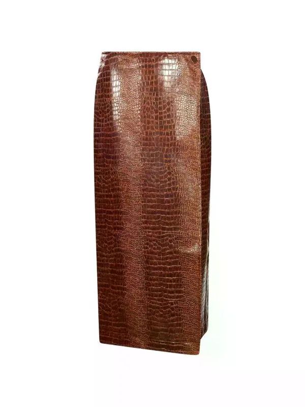 ROWEN ROSE Midi Croc-effect Wrap Skirt - Brown