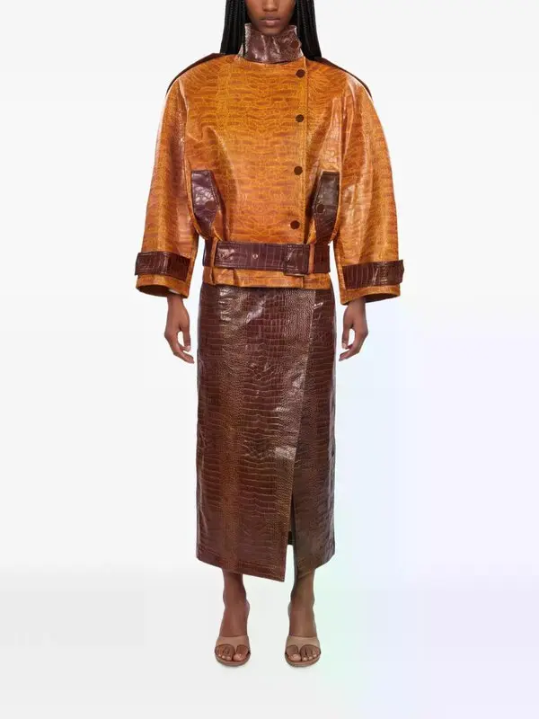 ROWEN ROSE Midi Croc-effect Wrap Skirt