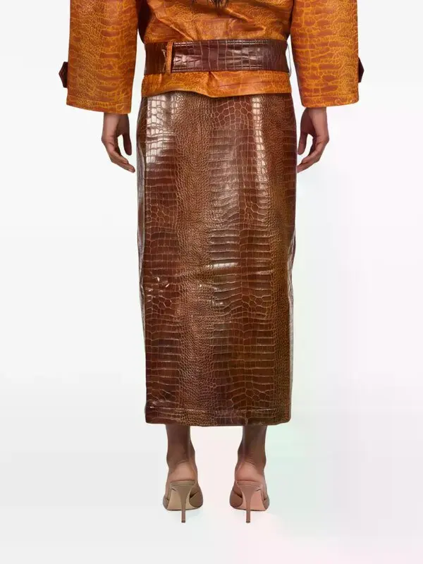 ROWEN ROSE Midi Croc-effect Wrap Skirt