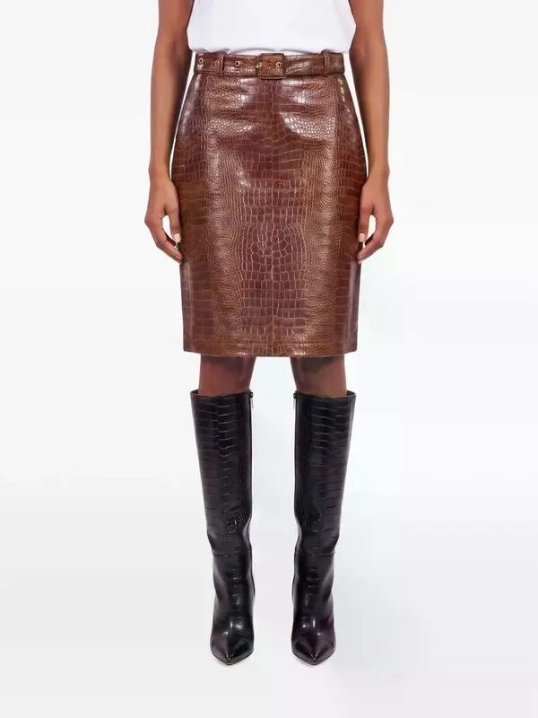 ROWEN ROSE Croc-effect Belted Mini Skirt