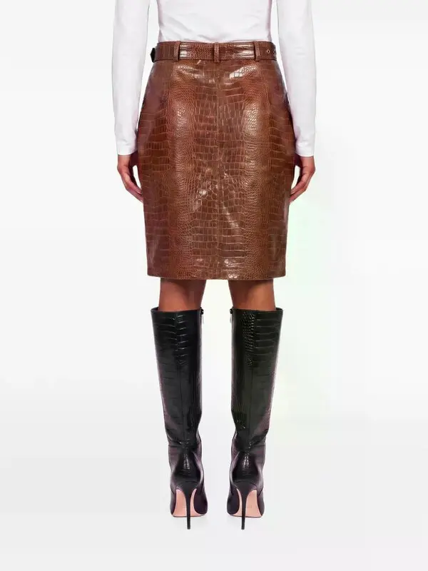 ROWEN ROSE Croc-effect Belted Mini Skirt