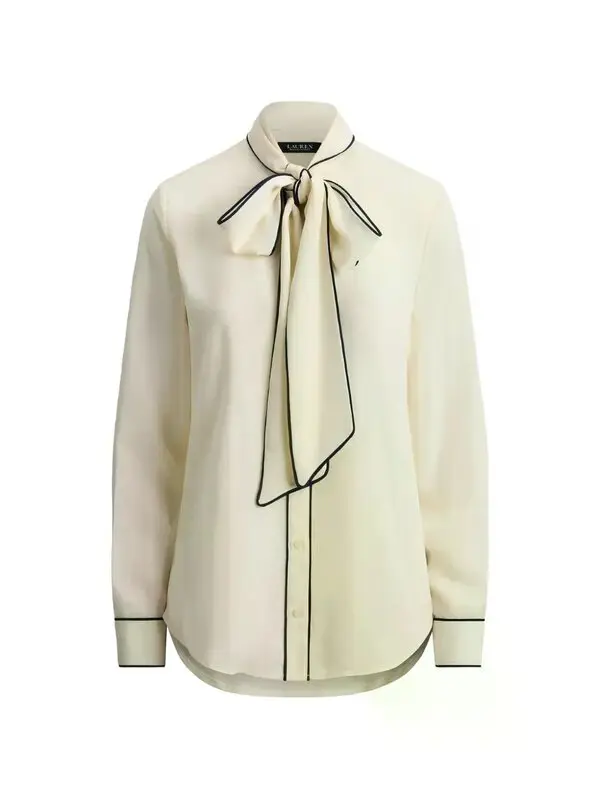 Ralph Lauren Pussy-bow Contrast-piping Blouse - Neutrals