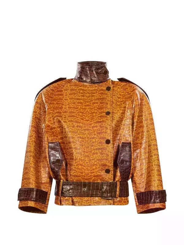 ROWEN ROSE Croc-effect Belted Jacket