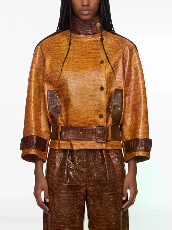ROWEN ROSE Croc-effect Belted Jacket