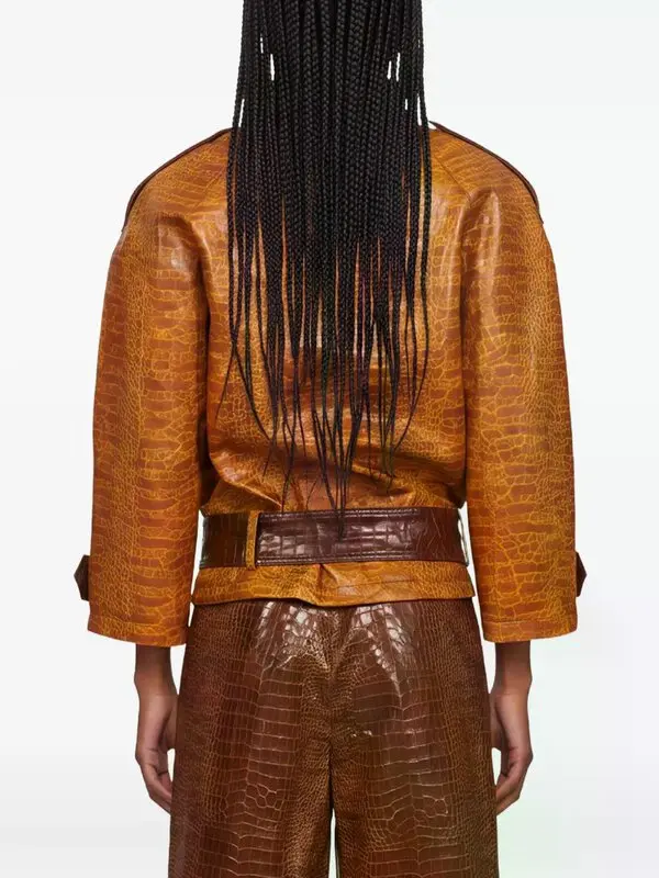 ROWEN ROSE Croc-effect Belted Jacket