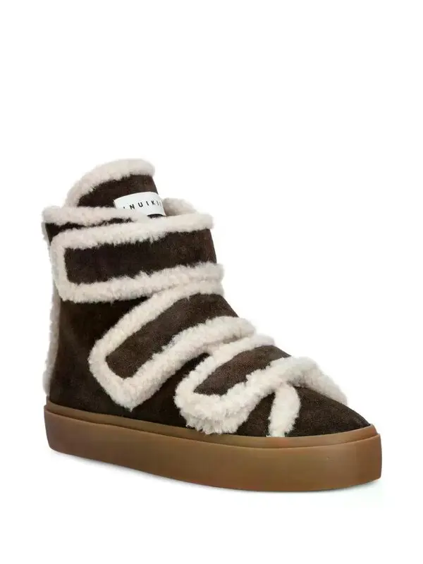 Inuikii Shearling-trim Touch-strap Sneakers - Brown
