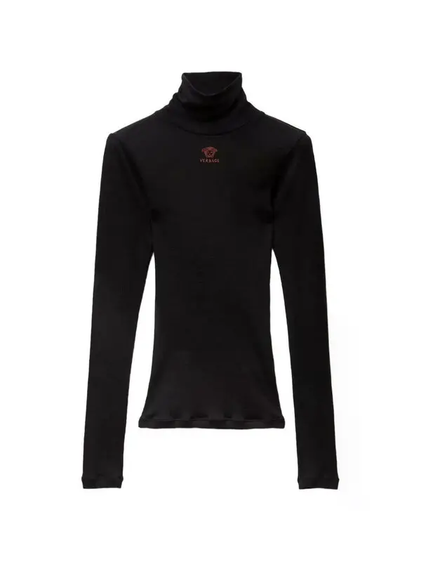 Versace Embroidered-logo Wool Knit Turtleneck Sweater