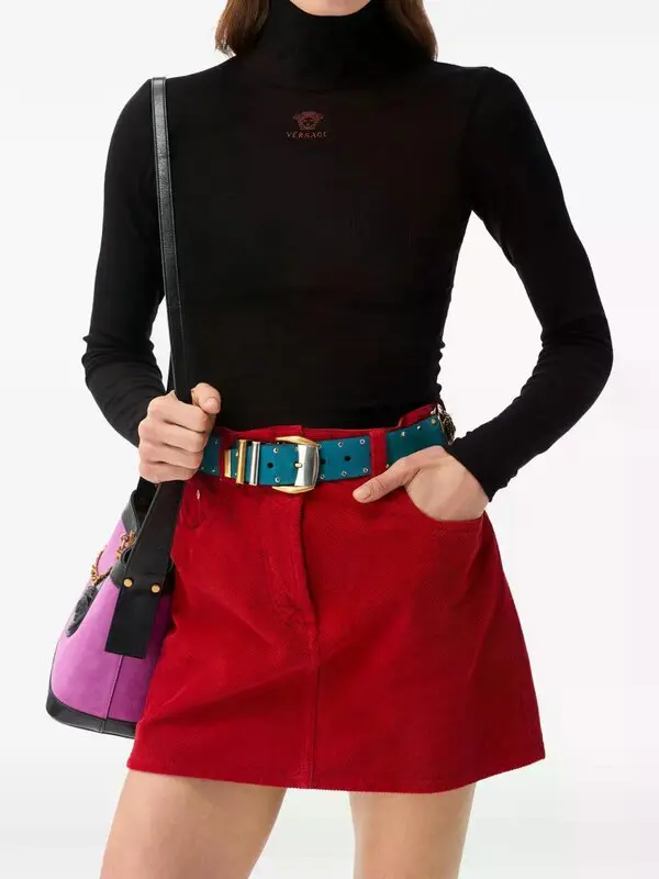 Versace Embroidered-logo Wool Knit Turtleneck Sweater
