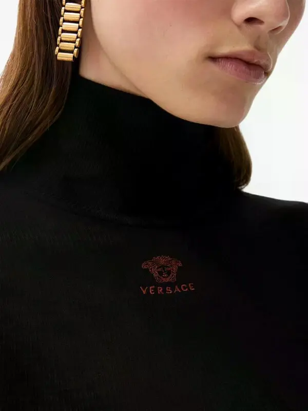 Versace Embroidered-logo Wool Knit Turtleneck Sweater