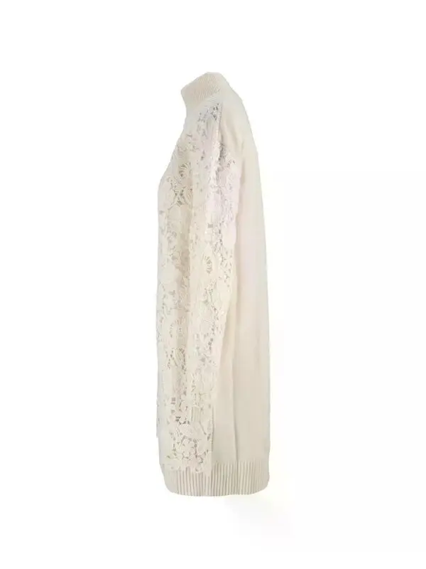 Ermanno Scervino Lace-panelled High-neck Mini Dress - White