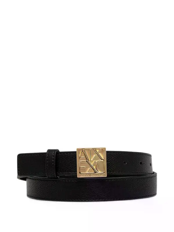 Armani Exchange Logo-plaque Pebbled-effect Belt - Black