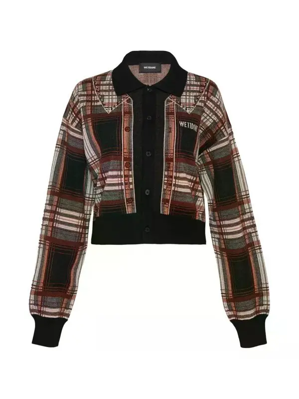 We11Done Plaid-knit Collared Cardigan