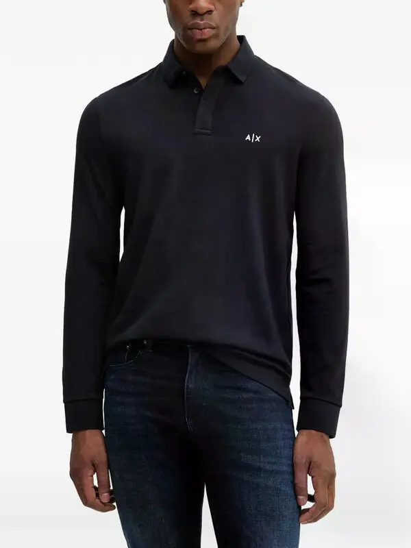 Armani Exchange Logo-embroidered Long-sleeve Polo Shirt