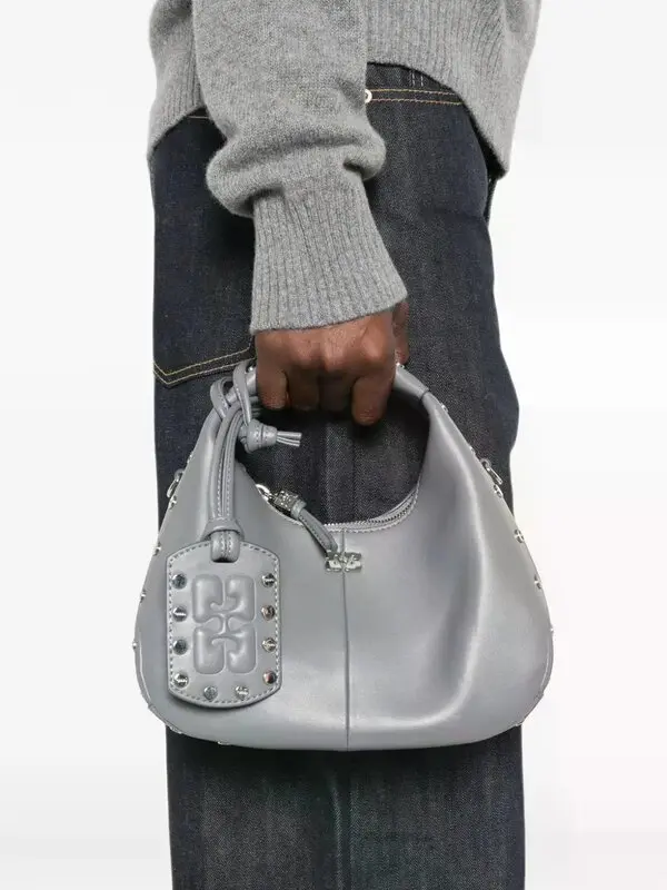 GANNI Stud-embellished Leather Shoulder Bag - Grey