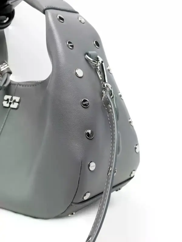 GANNI Stud-embellished Leather Shoulder Bag - Grey