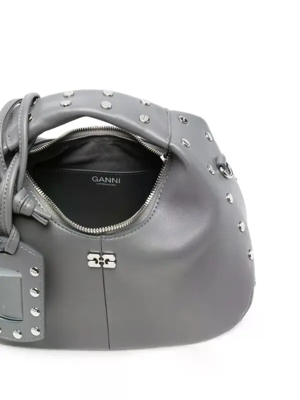 GANNI Stud-embellished Leather Shoulder Bag - Grey