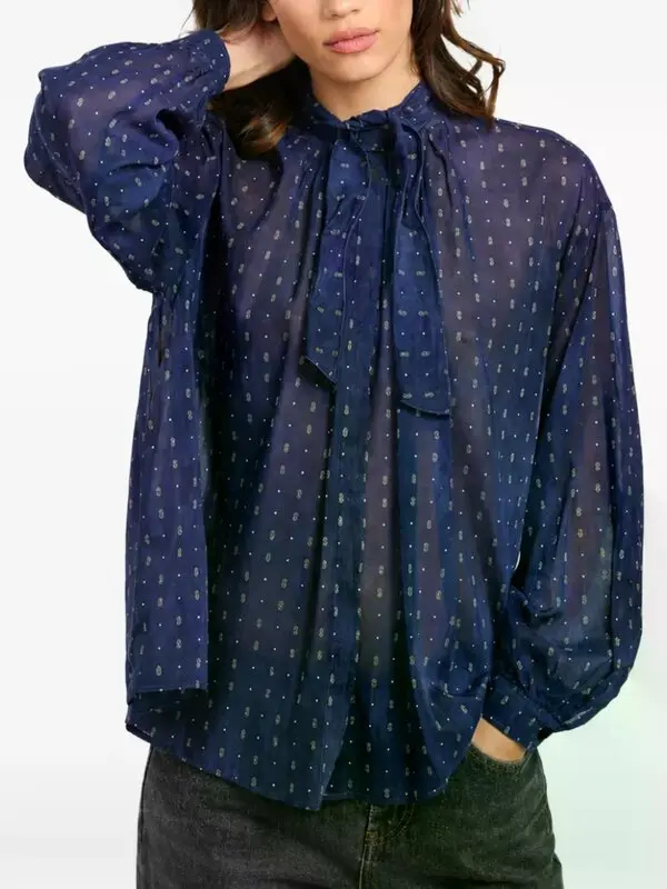FORTE_FORTE Patterned Pussy-bow Blouse