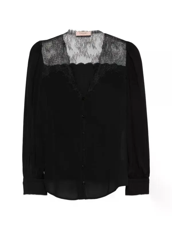 TWINSET Lace-trim Button-up Blouse - Black