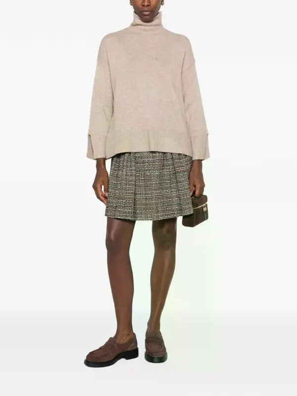 I BLUES Tweed Box-pleat Mini Skirt