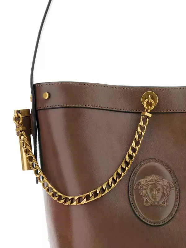 Versace Pivot Small Leather Bucket Bag