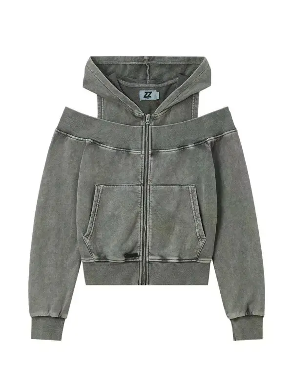 Izzue Cold-shoulder Zip-up Hoodie