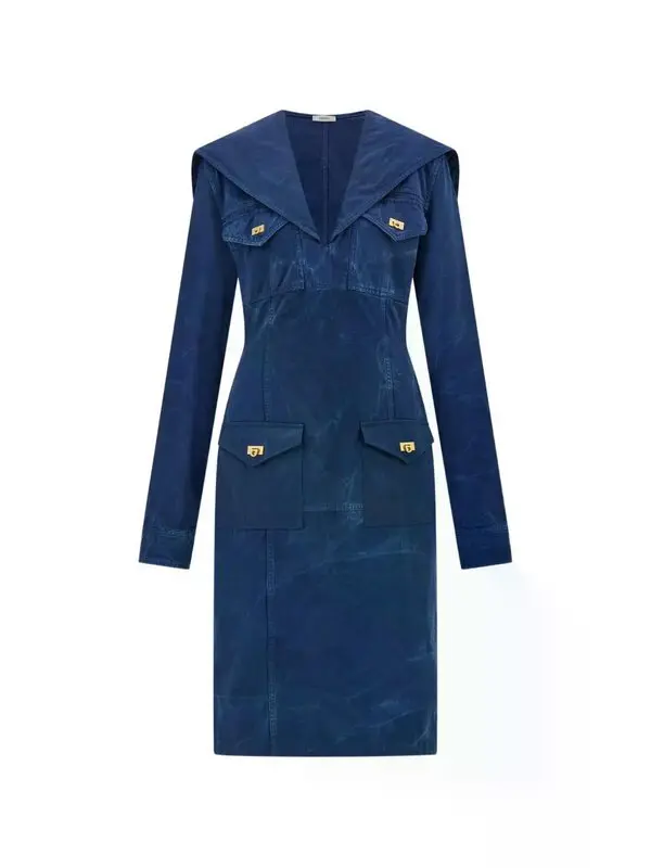 FERRAGAMO Washed Cotton Gabardine Dress - Blue