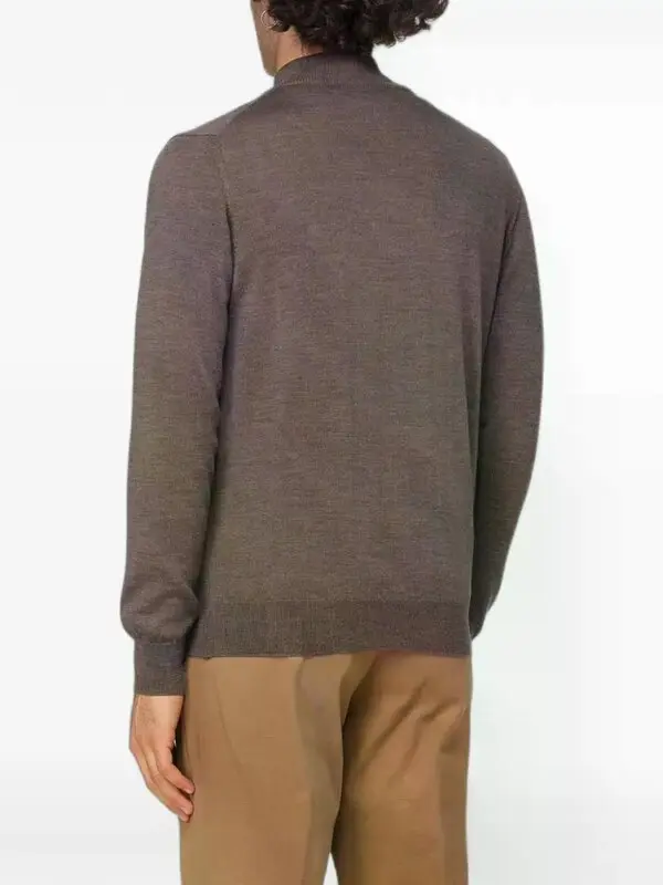 XC Merino Wool Zip-up High-neck Sweater - Brown