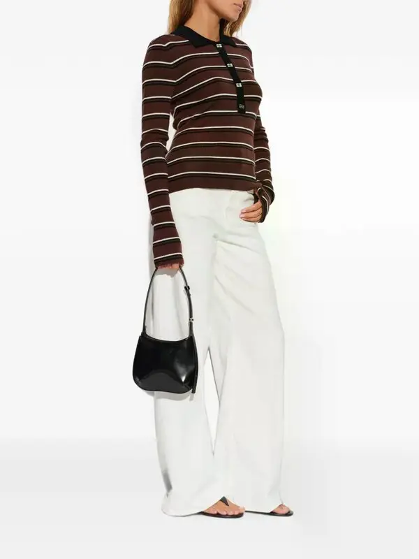 GANNI Striped Merino Wool Polo Shirt - Brown