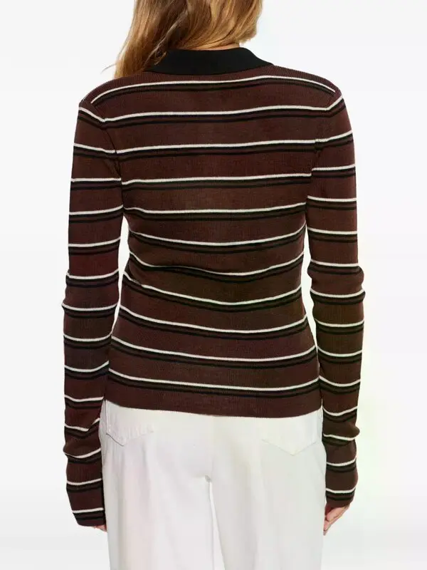 GANNI Striped Merino Wool Polo Shirt - Brown