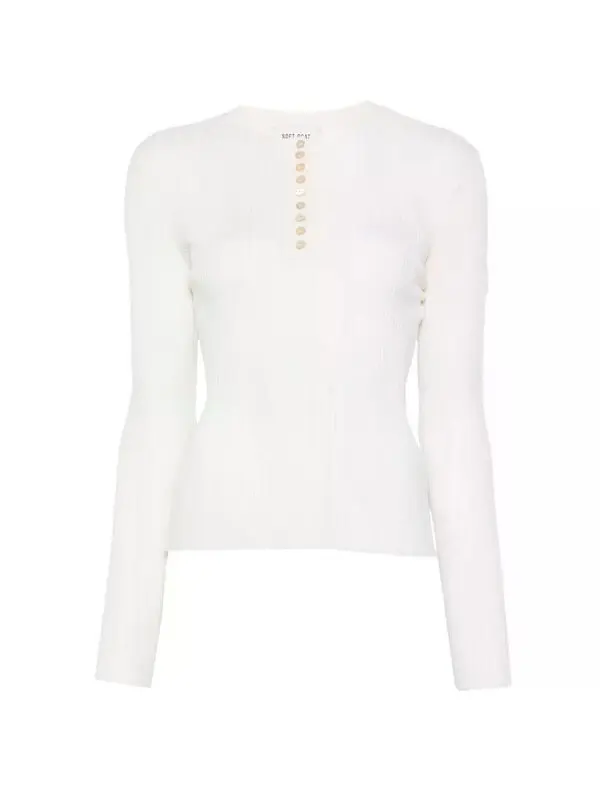 Soft Goat Ribbed-knit Henley Top - White