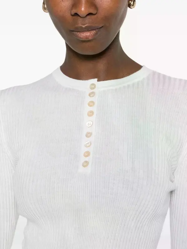 Soft Goat Ribbed-knit Henley Top