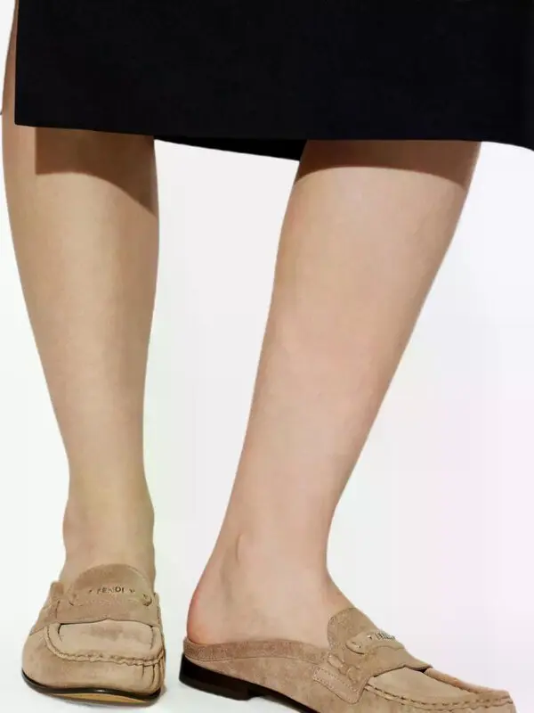 Fendi Suede Sabots - Neutrals