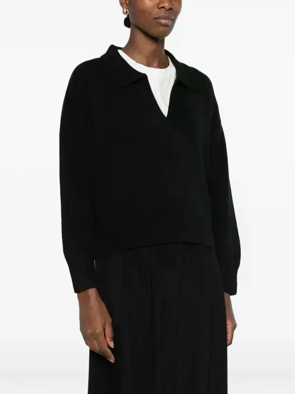 Soft Goat Polo-collar Sweater - Black