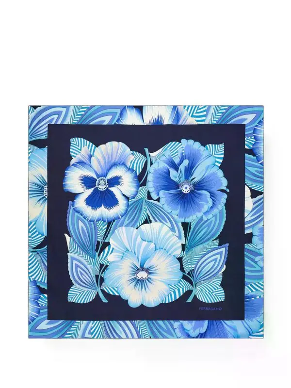 FERRAGAMO Floral-print Silk Scarf - Blue