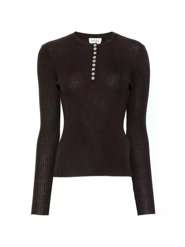 Soft Goat Ribbed-knit Henley Sweater - Brown