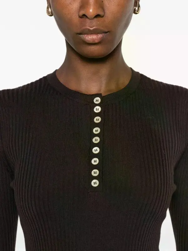 Soft Goat Ribbed-knit Henley Sweater