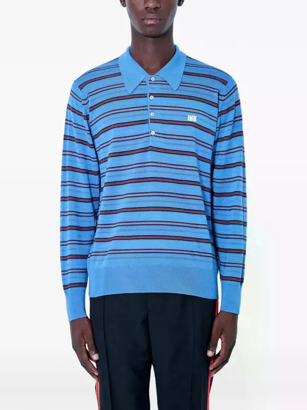WALES BONNER Striped Long-sleeve Polo Shirt