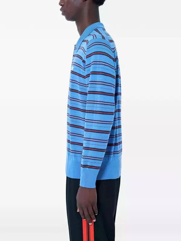 WALES BONNER Striped Long-sleeve Polo Shirt