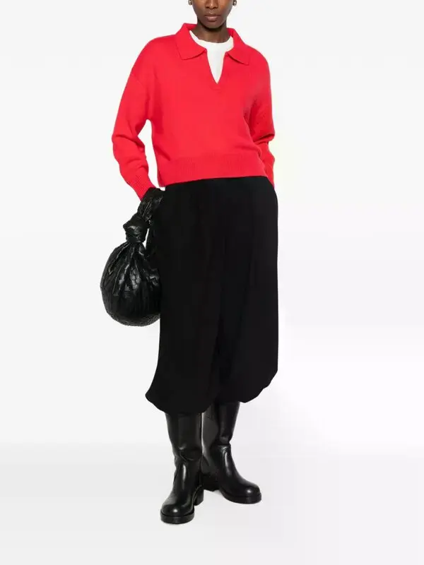 Soft Goat Polo-collar Knitted Sweater - Red