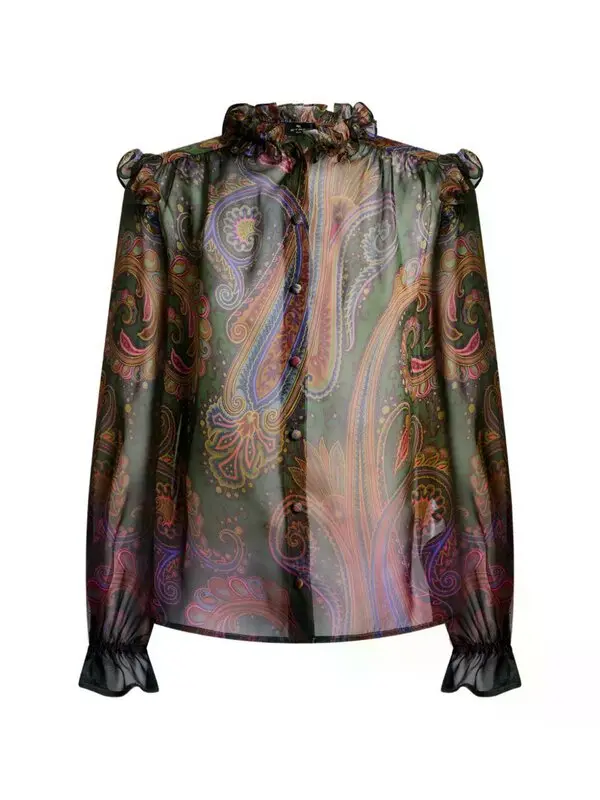 Etro Silk Shirt With Placed Degradé Paisley-print