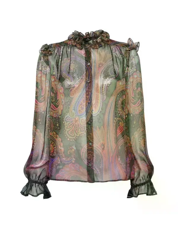 Etro Silk Shirt With Placed Degradé Paisley-print - Green
