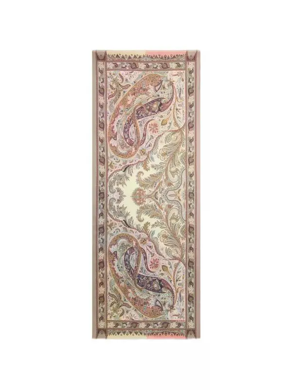 Etro Cashmere, Silk And Wool Scarf With Paisley Motif - Neutrals