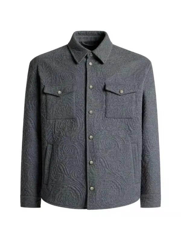 Etro Cotton-blend Overshirt With Quilt-effect Paisley Embroidery - Grey