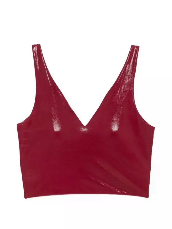 MACRON V-neck Cropped Performance Top - Red