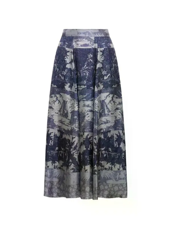 PIERRE-LOUIS MASCIA Silk Toile De Jouy Midi Skirt - Blue