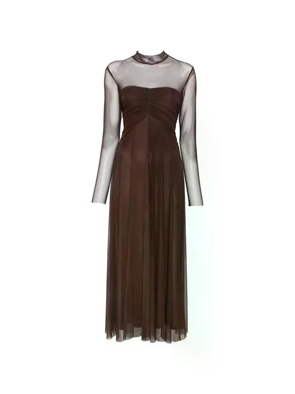 TWINSET Sheer-panel Ruched Maxi Dress - Brown